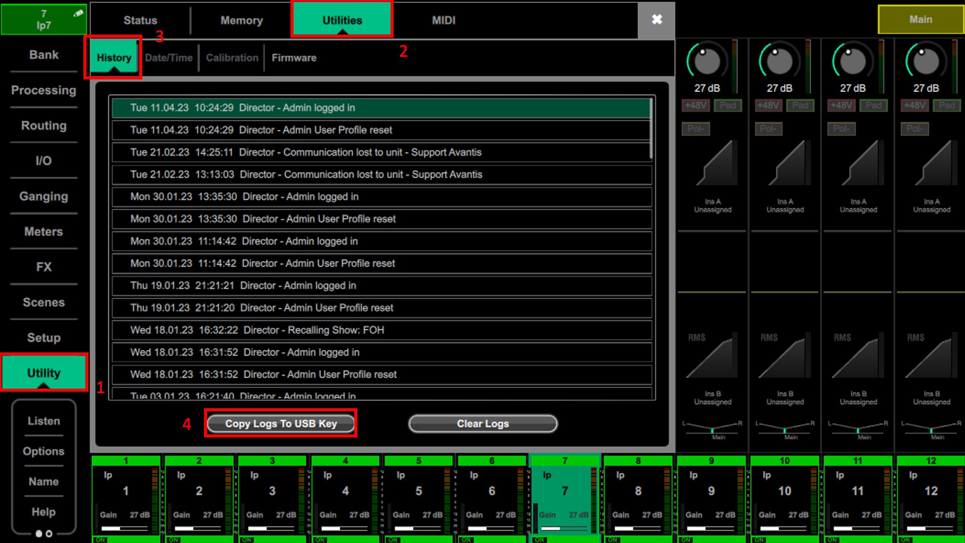 Avantis. Copying Logs to a USB drive – Allen & Heath